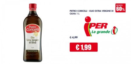 Olio extra vergine Coricelli venduto da Iper a 1,99 €/l. Uno scandalo